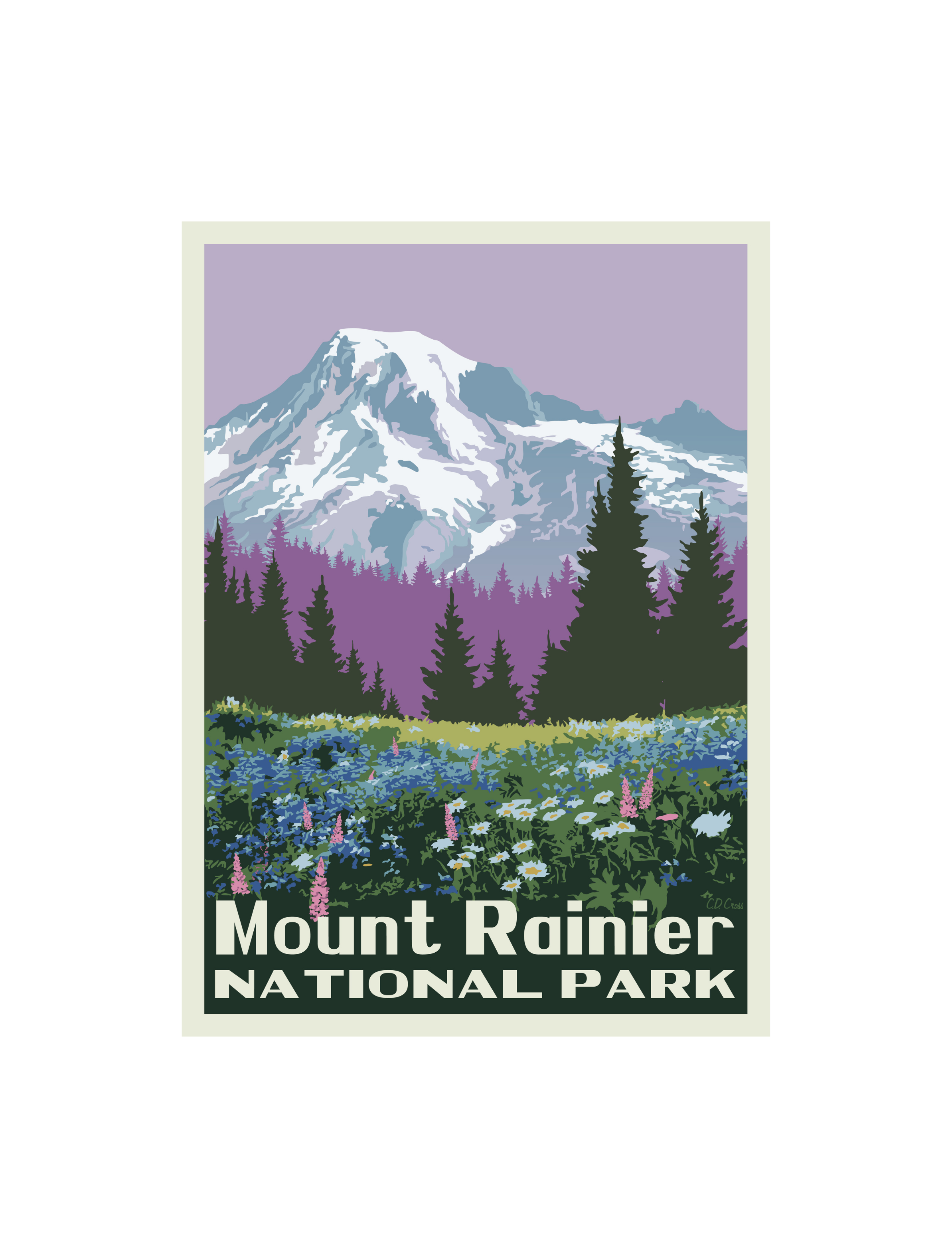 Mount Rainier National Park Poster | Retro Ranger Graphics